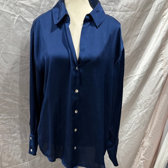 Zara | Tops | Zara Deep Blue Satin Blouse | Poshmark